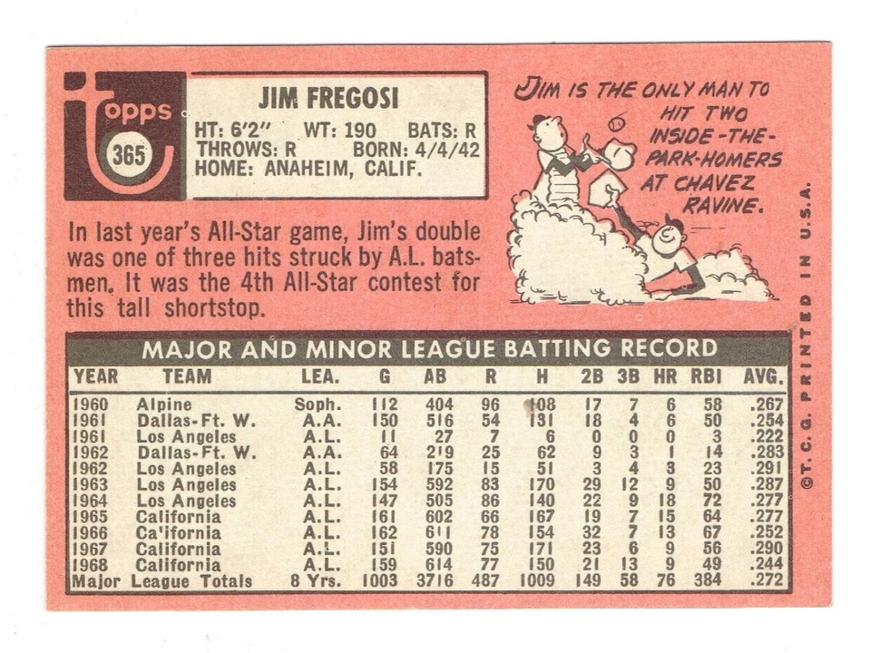 1969 Topps Baseball JIM FREGOSI autographed CALIFORNIA ANGELS card "11 ...