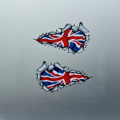 2x UK British Flag Long Ripped Metal Vinyl Sticker Decal For Car Van ...