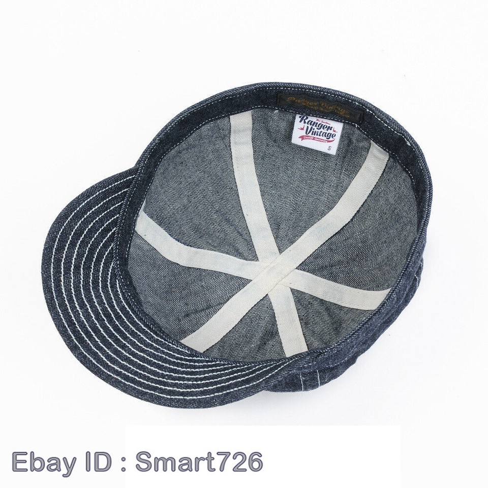 Vintage Engineer Cap Men's Work Cap 11.5oz Selvedge Denim Hat Casual ...