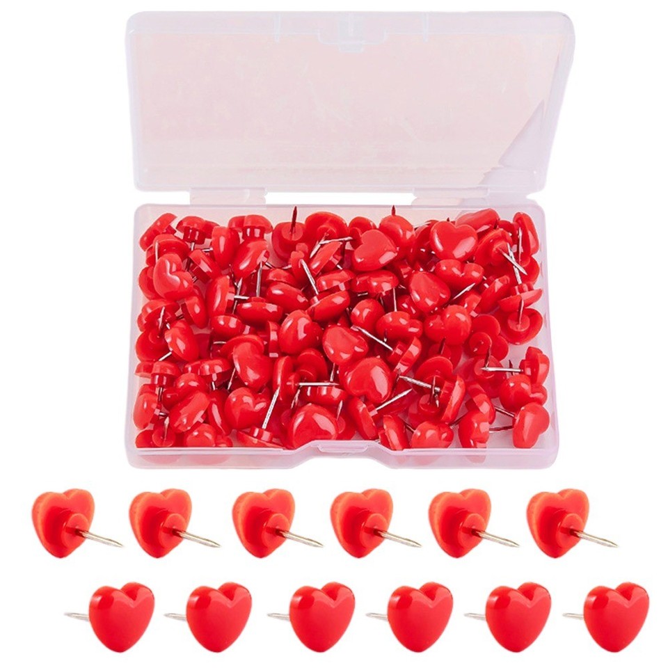 100PCS Pink Red Push Pin Love Heart Thumb Tacks Reusable Thumbtack ...