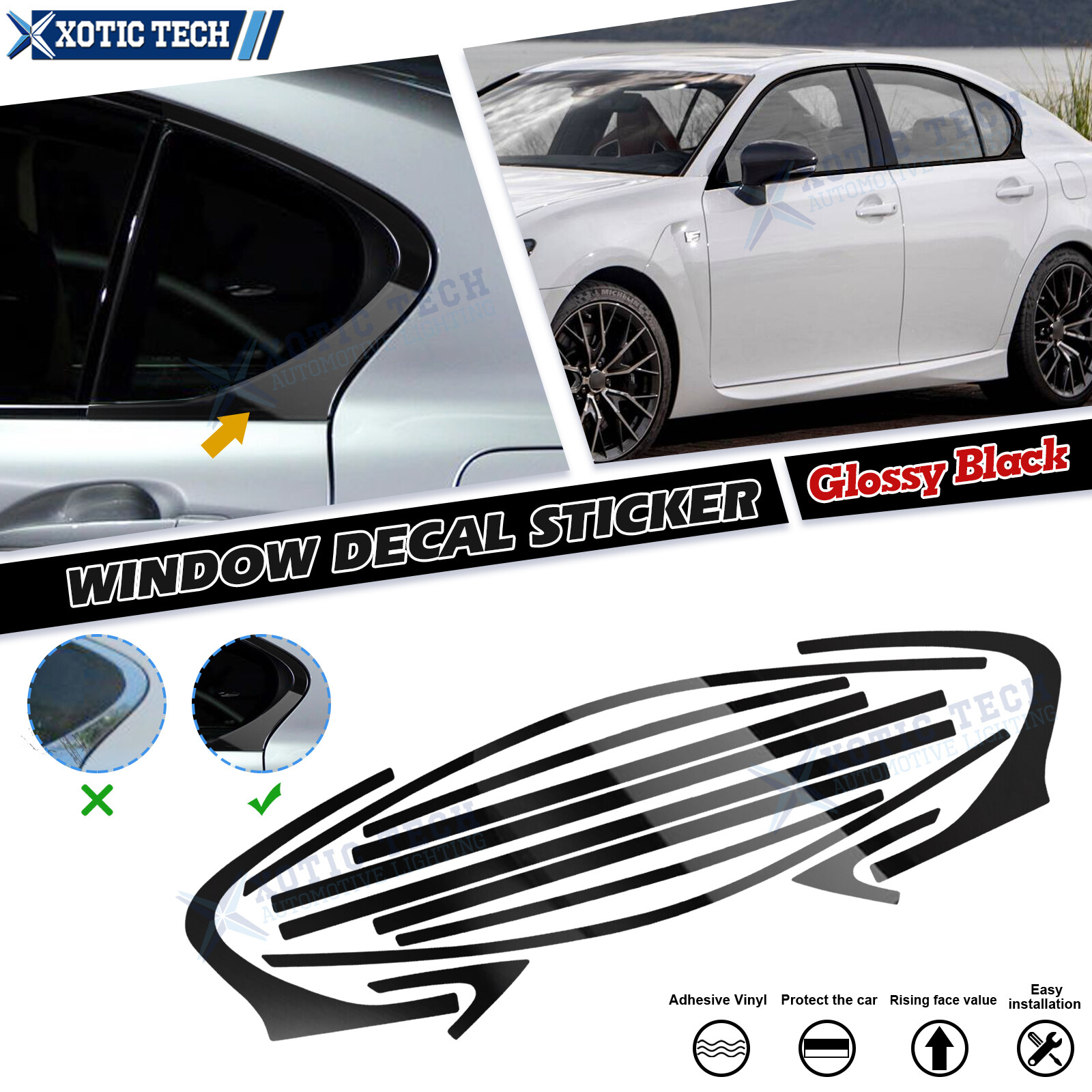 12pcs Gloss Black Side Window Strip Stickers For Lexus GS350 GS450h GS ...