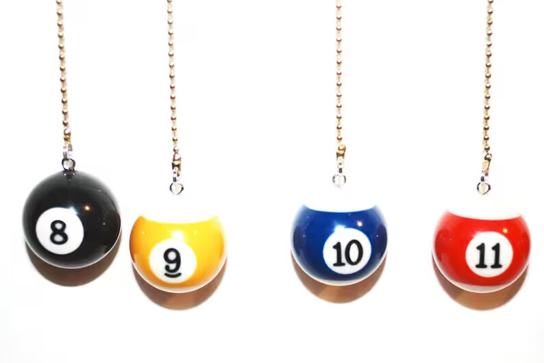 BILLIARD BALL LIGHT PULL CHAIN PICK YOUR #s LARGE 1.25" POOL FAN PULL ...
