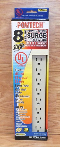 Genuine Powtech (PT-7880AA) 8 Outlet Heavy Duty Surge Protector in Box ...