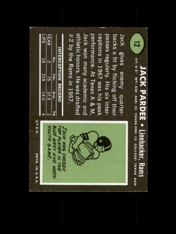 1969 Topps Football #012 Jack Pardee STARX 7.5 NM+ (LS807872) | eBay