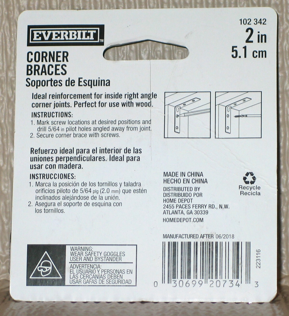 Everbilt 2-inch corner braces with screws. 4 packs of 4 braces & screws ...