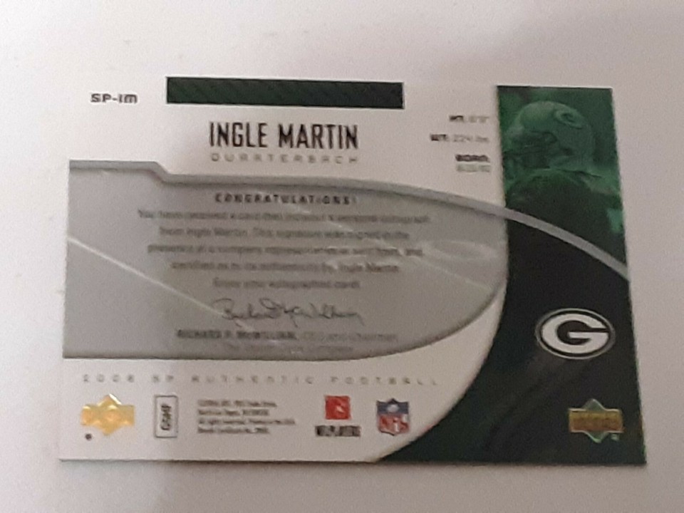 Ingle Martin Green Bay Packers 2006 Upper Deck SP Certified Autograph ...