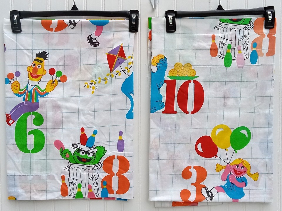 SESAME STREET Half Curtains 42 x 40 Numbers JP Stevens Vtg PAIR Long ...