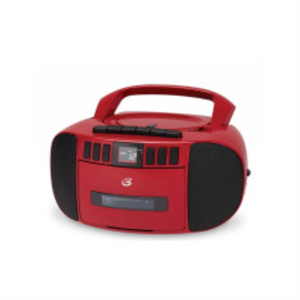 Portable Red Boombox AM FM Radio CD Cassette Player Stereo System with ...