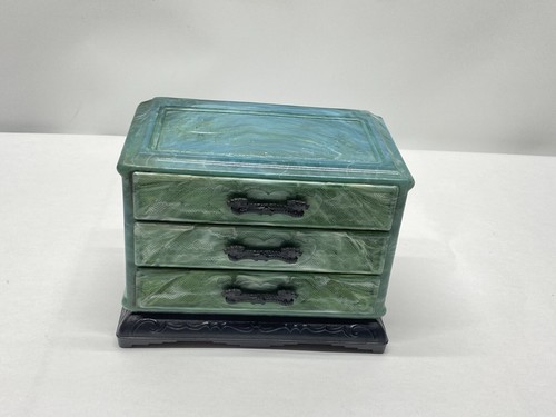 Vintage Asian Faux Jade Plastic Celluloid 3 Drawer Jewelry Box Lucite ...