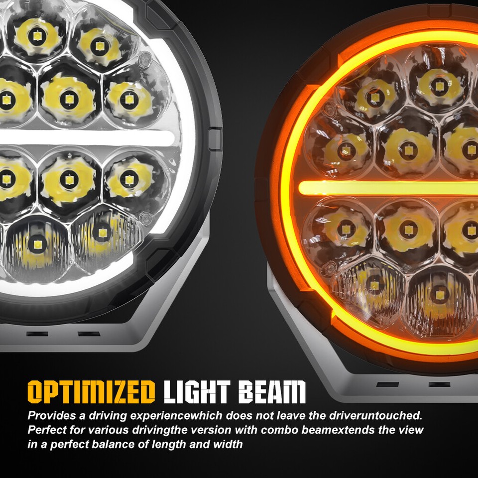 Pair 7" Inch Round off Road Spot Beam LED Driving Lights Dual Color DRL ...