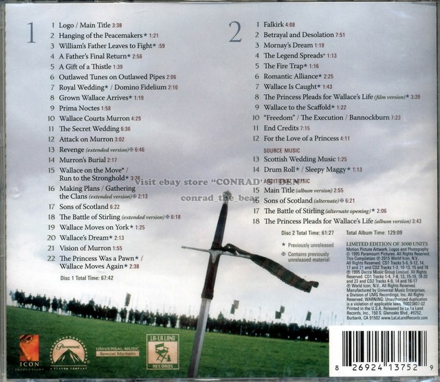 Braveheart Soundtrack CD James Horner Limited Edition 2cd Set 19cdb11 ...