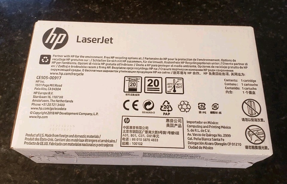 HP CE505AC Black Toner Cartridge Genuine New Sealed P2035 P2055 ...