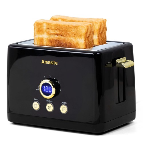 2 Slice Toaster, Retro Bread Toaster with LED Display, Extra Wide Slots ...