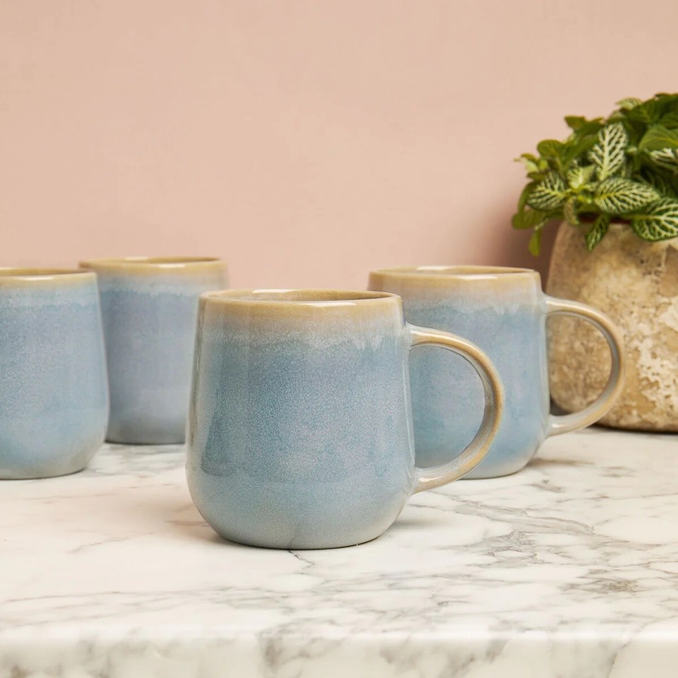 350ml Stoneware Reactive Glazed Grey Gloss Mug Coffee Tea Cup Mottled ...