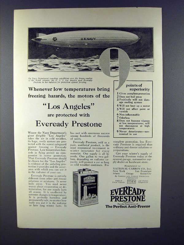 1928 Eveready Prestone Ad - USS Los Angeles Dirigible | eBay