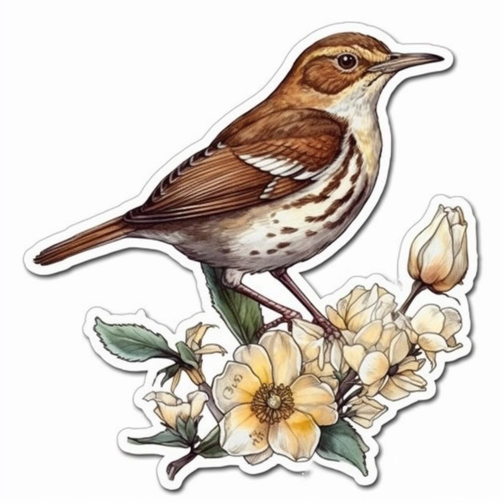 Georgia Brown Thrasher bird Cherokee Rose flower Vinyl Decal Sticker ...