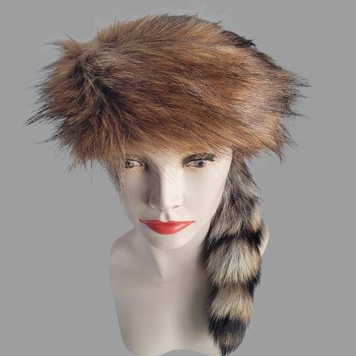 Plushy Coonskin Davey Crockett Cap Real Fur Tail Raccoon Coon Daniel ...