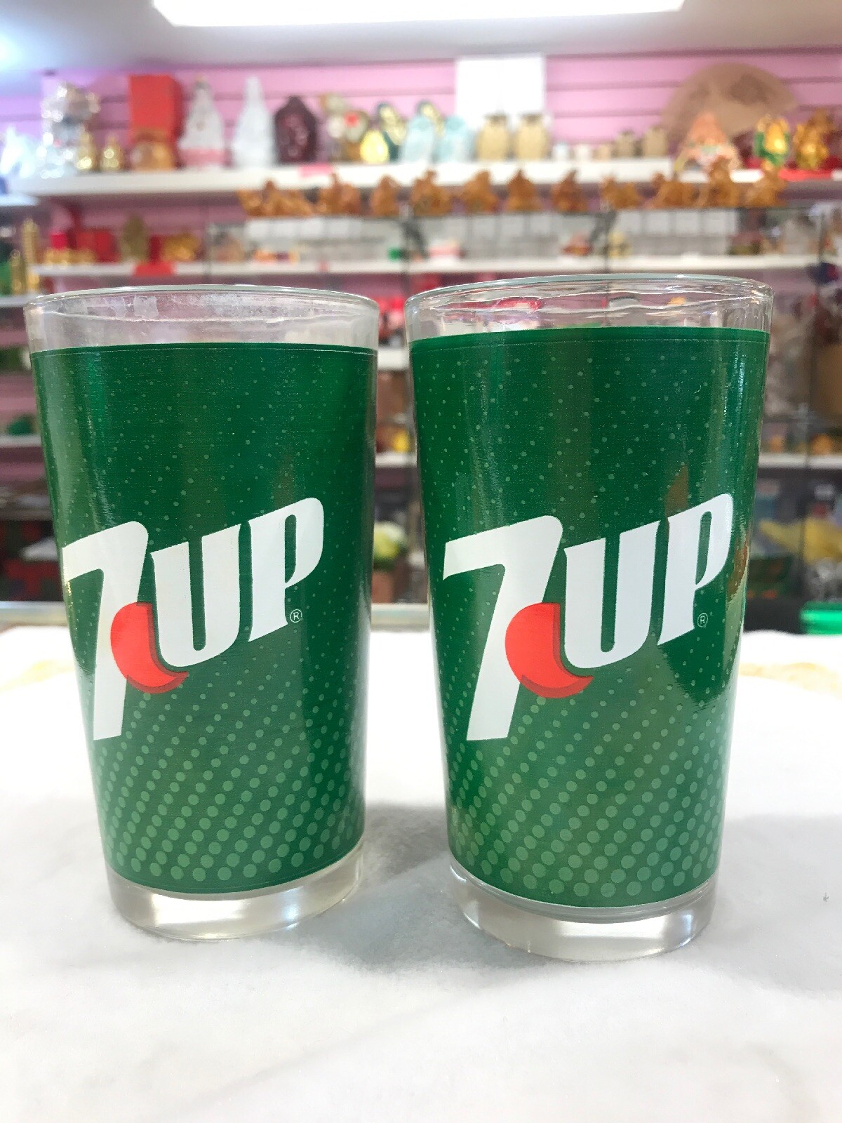 Seven up 7UP Glasses Set Of 2 Vintage Bubbles Green 5” Tall | eBay