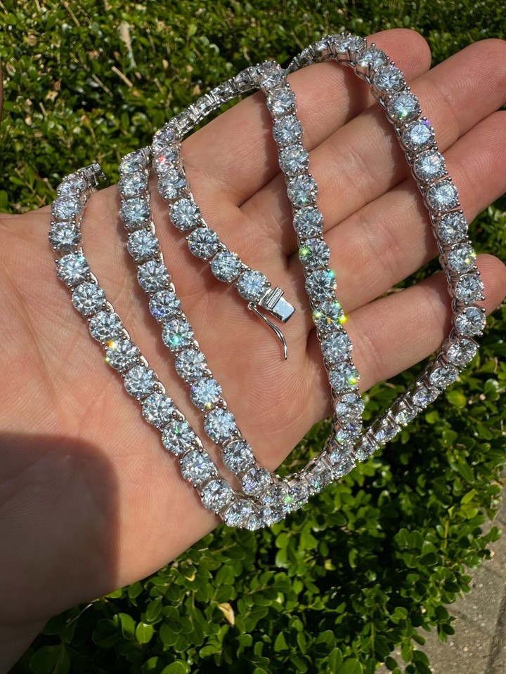 Tennis Chain Real SOLID 925 Sterling Silver CZ ICED Necklace Chain Hip ...