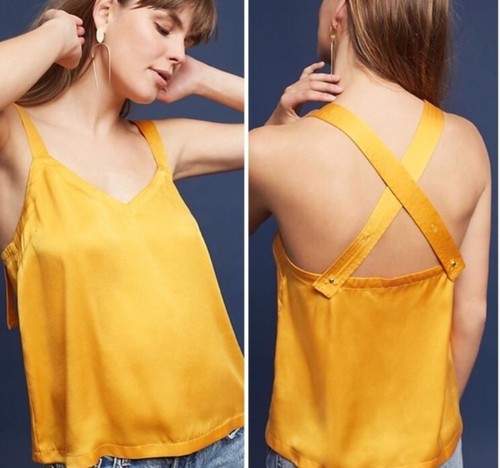 Floreat Anthropologie M Silk Tank Top Camisole Tangerine V Neck Flowy ...