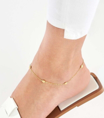 Heart Chain Anklet 14K Yellow Gold Plated Women's Beauty- Love Ankle ...