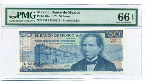 Mexico 1978 50 Pesos Bank Note Gem Unc 66 EPQ PMG | eBay