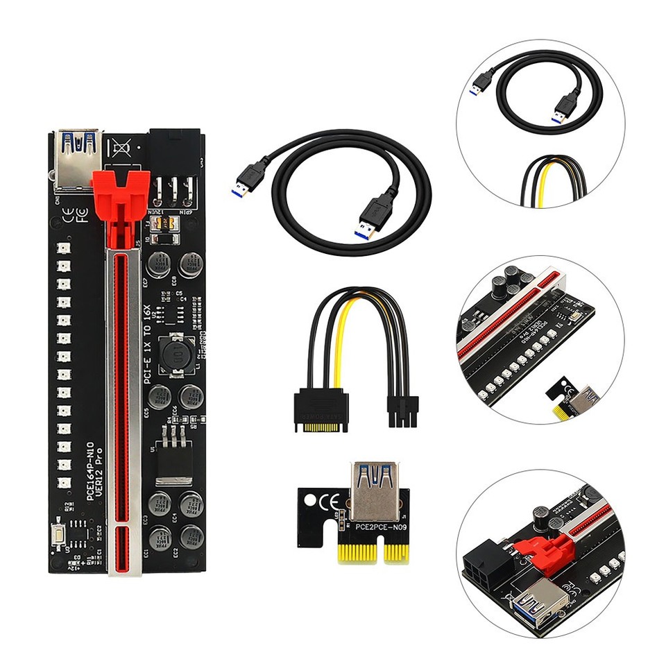 1 Set GPU Riser PCIe 16X Extension Cable GPU Riser Adapter GPU Mining ...