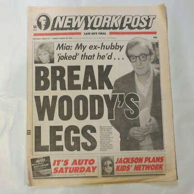 New York Post Newspaper March 28 1993 Woody Allen Michael Jackson ...