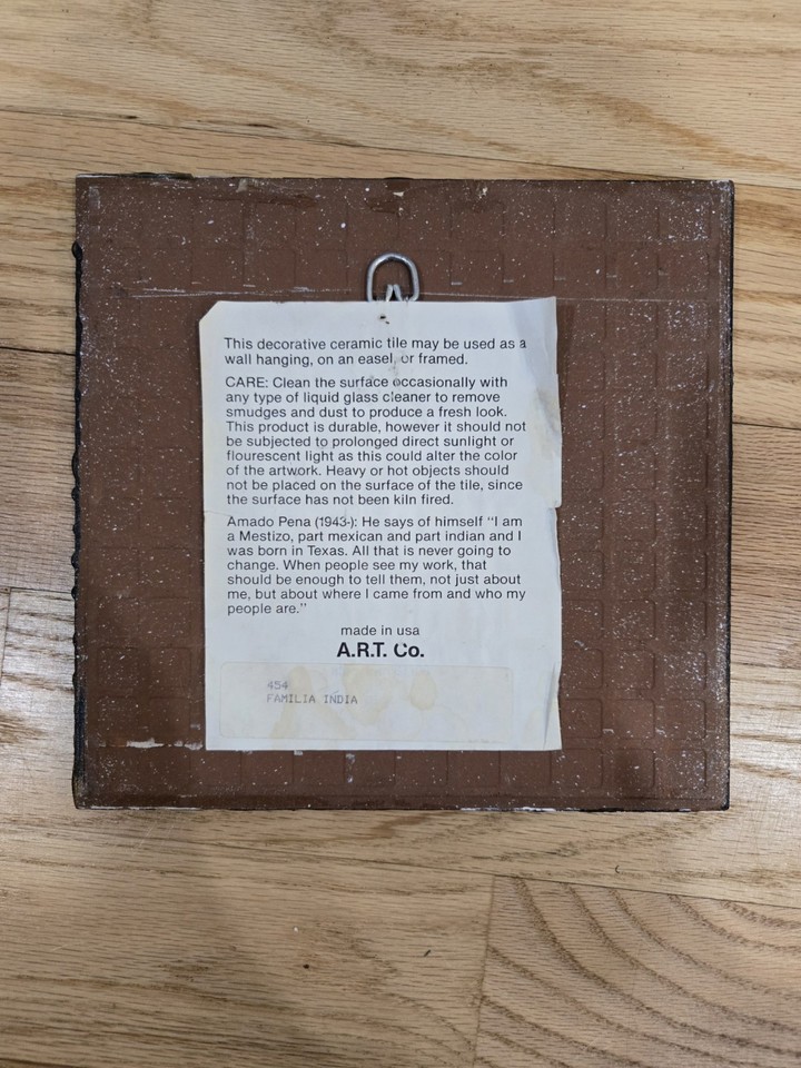 Vintage Mexican Art Tile "Familia India" Amado Pena Native American ...