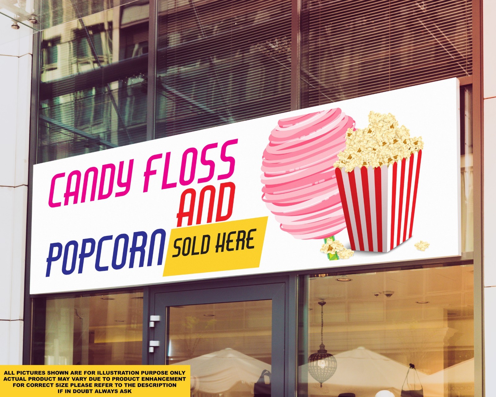 Candy Floss And Popcorn Sold Here Signage Colour Sign Printed Heavy ...