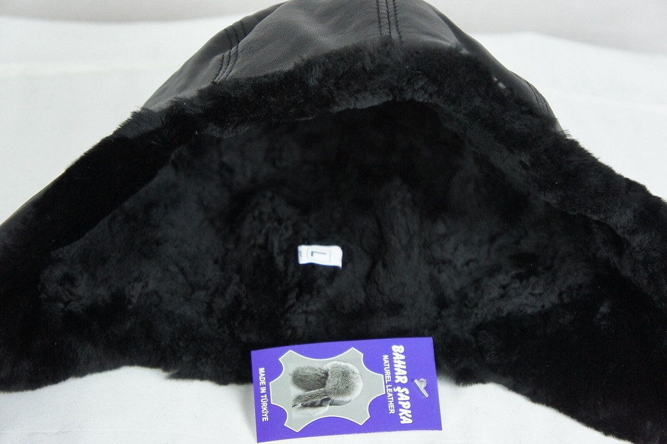 100% Real Leather Sheepskin Fur Helmet Biker Motorcycle Aviator Trapper ...