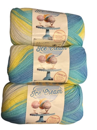 Lion Brand Ice Cream Yarn: Color is Lemon Swirl: lot of 3- DK weight ...