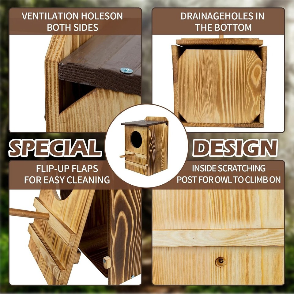 Owl House-Wooden Owl Box Owl Houses for Outdoors Suitable for Barn Owl ...