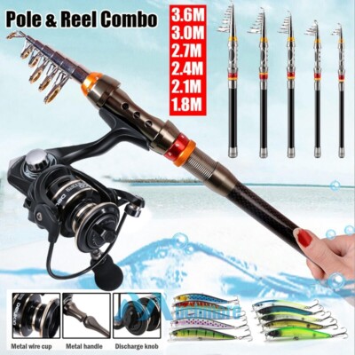 Telescopic Fishing Rod Spinning Reel Set Combo Full Kit Carbon Fiber ...