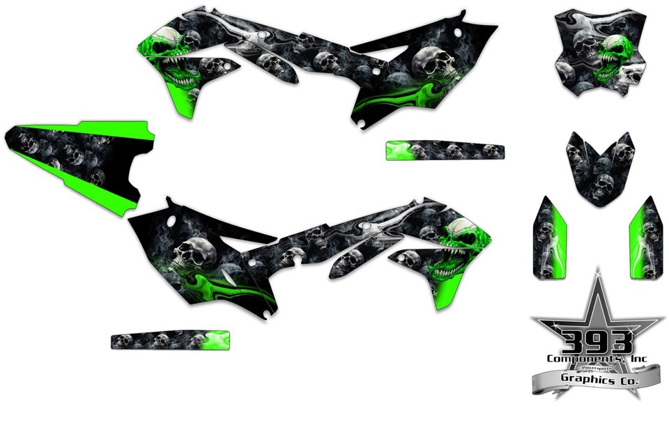 KX450F Kawasaki Skull Flame Graphics Kit 2016 - 2018 Team Racing decal ...