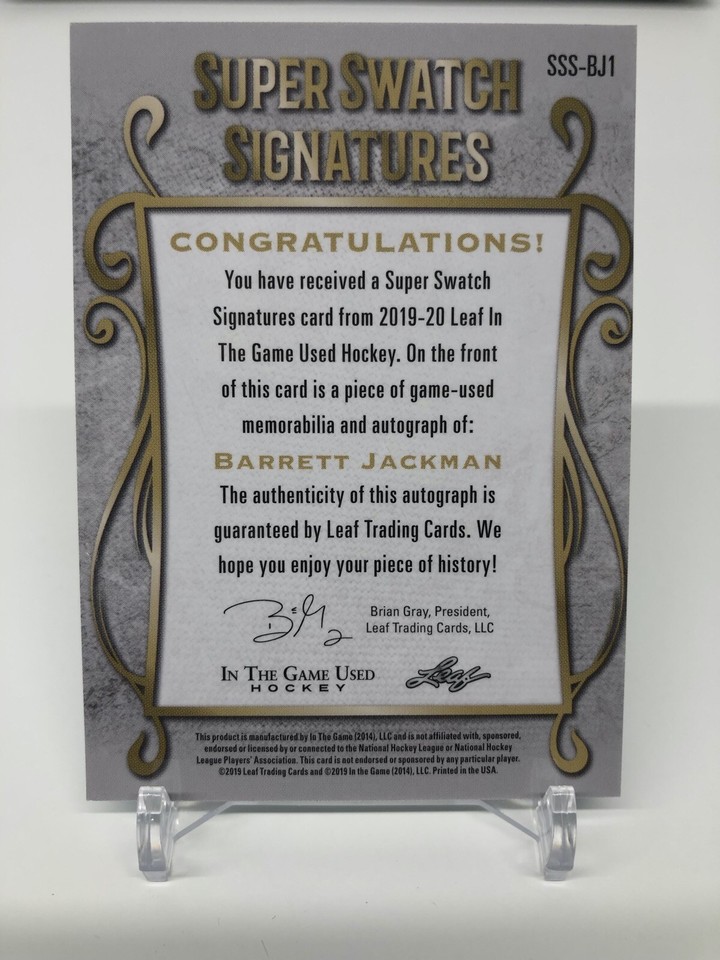 2019-20 In the Game Used Barrett Jackman Super Swatch Signatures Patch ...