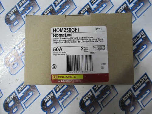 Square D HOM250GFI Circuit Breaker 50 Amp 240 Volt 2 Pole Plug In GFI ...
