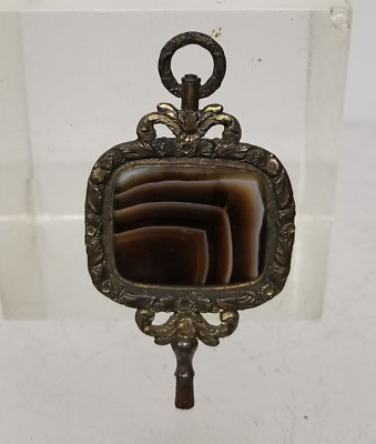 Antique Gilt Brass or Gilt Silver Watch Fob Key Agate Decoration Clock ...