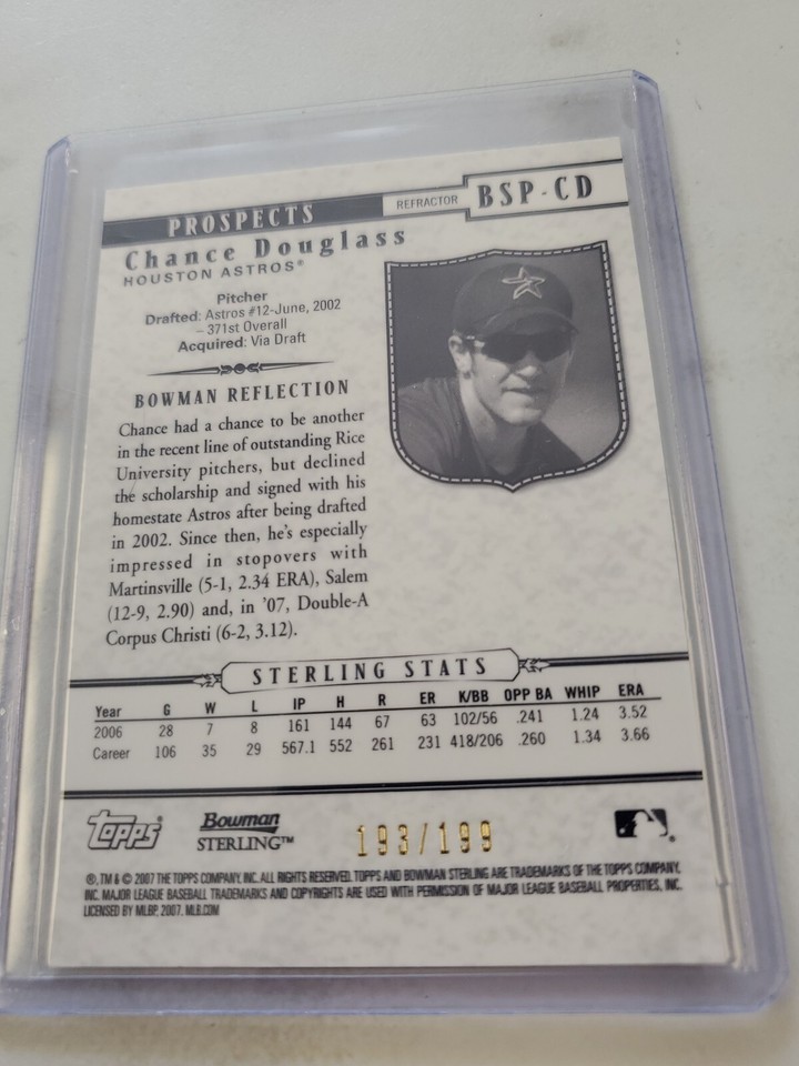2007 CHANCE DOUGLAS BOWMAN STERLING PROSPECTS REFRACTOR CARD HOUSTON ...