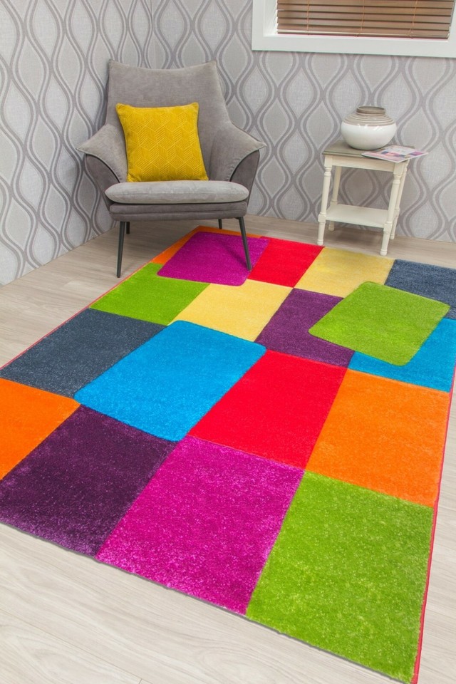Multi Coloured Rugs Runners Carpet Rainbow Design Mat Hand Carved ...