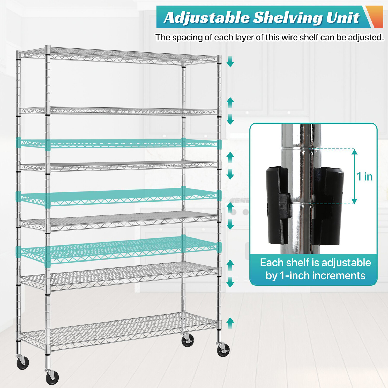 6 Tier Wire Shelving Unit 6000LBS Heavy Duty Metal Storage Shelf Rack w ...
