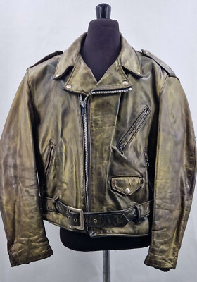 Perfecto Schott Leather Jacket "Gold Paint" Label Size US 48 - Fits a ...