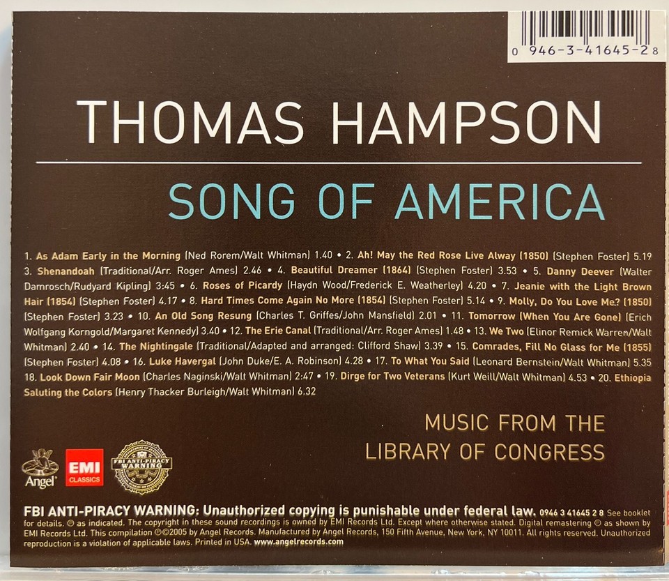 Thomas Hampson : Song Of America: Music From The Library Of Congress ...