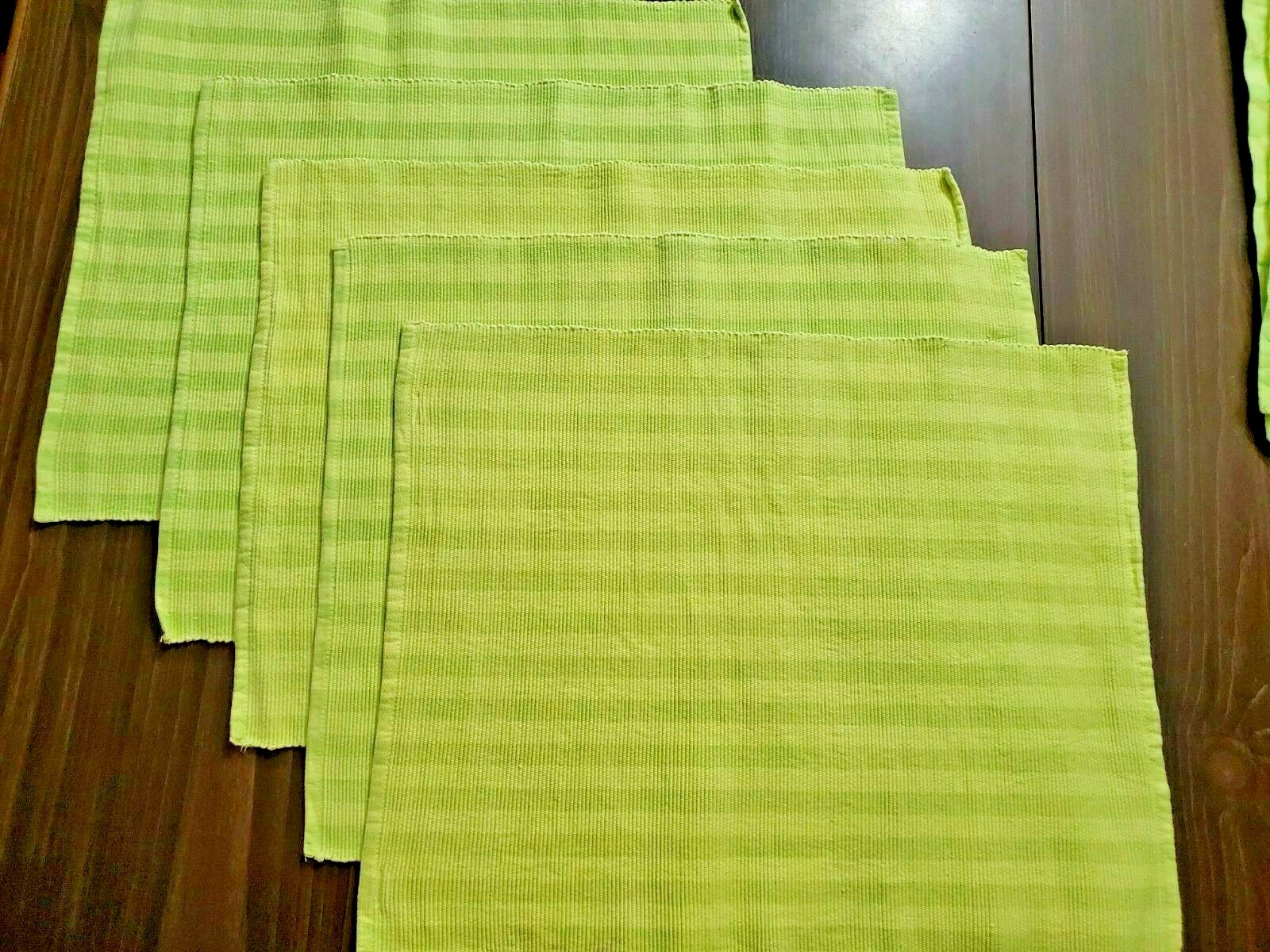 TAG Placemats Set 5 Woven Lime Green Stripe 100% Cotton Cloth 14" x 17. ...