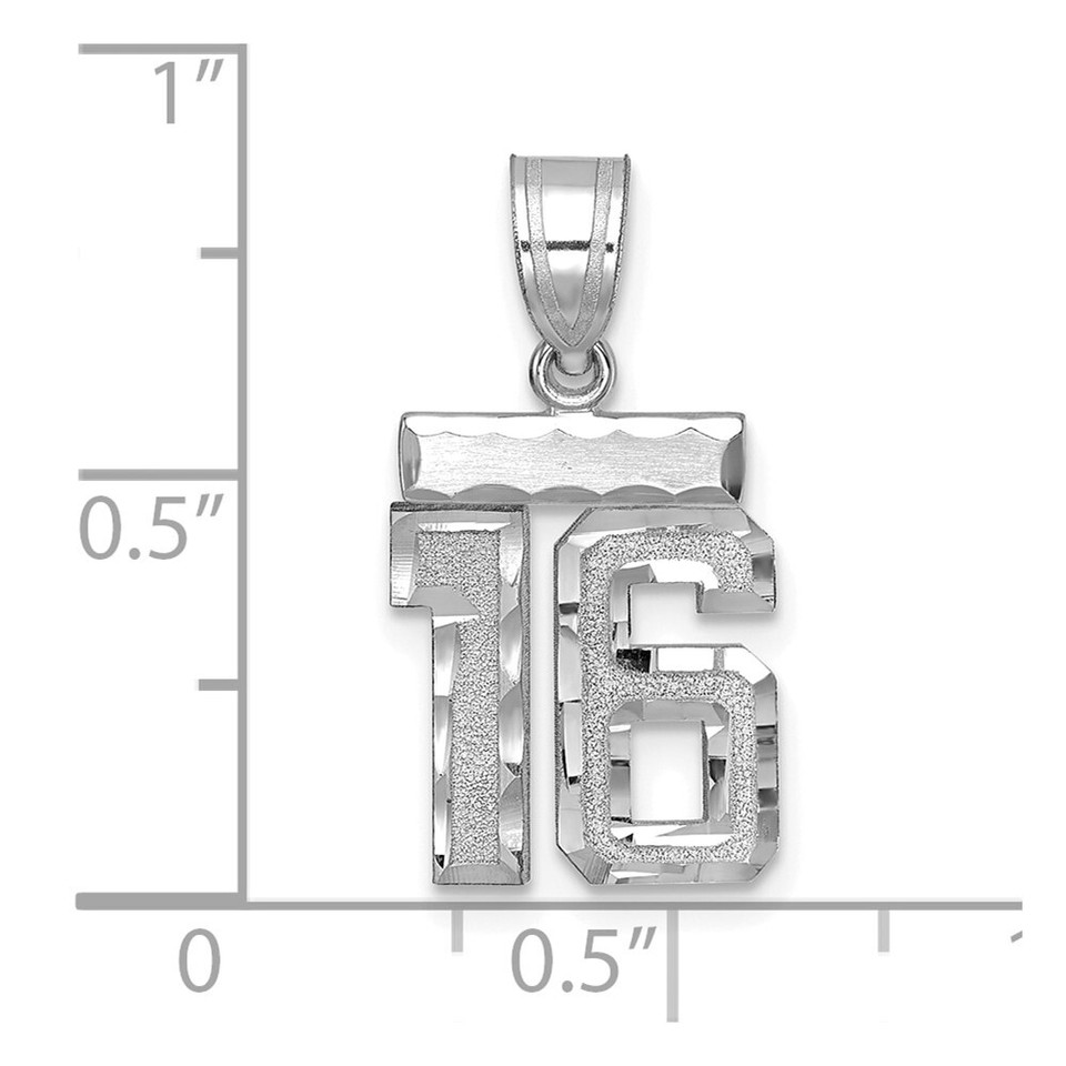 14k White Gold Small Brushed Diamond-cut Number 16 Charm Pendant Gift ...