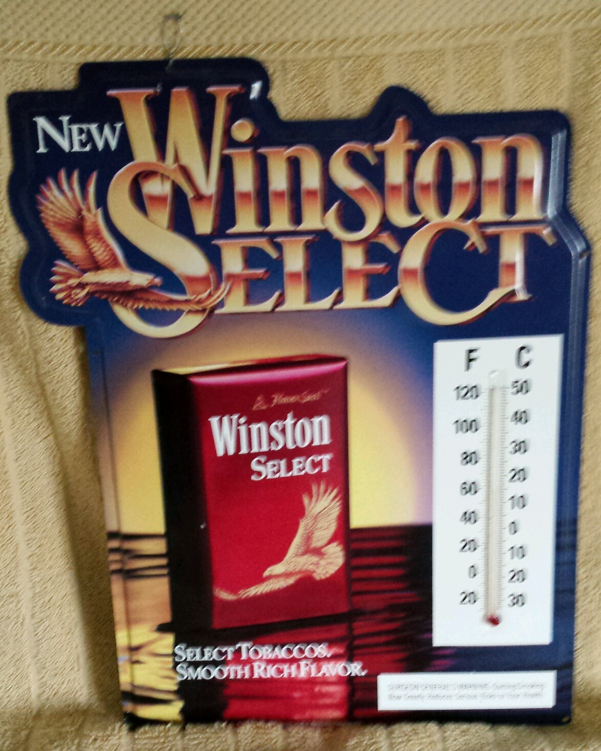 1992 WINSTON SELECT CIGARETTES METAL THERMOMETER SIGN;R.J. REYNOLDS TOB ...