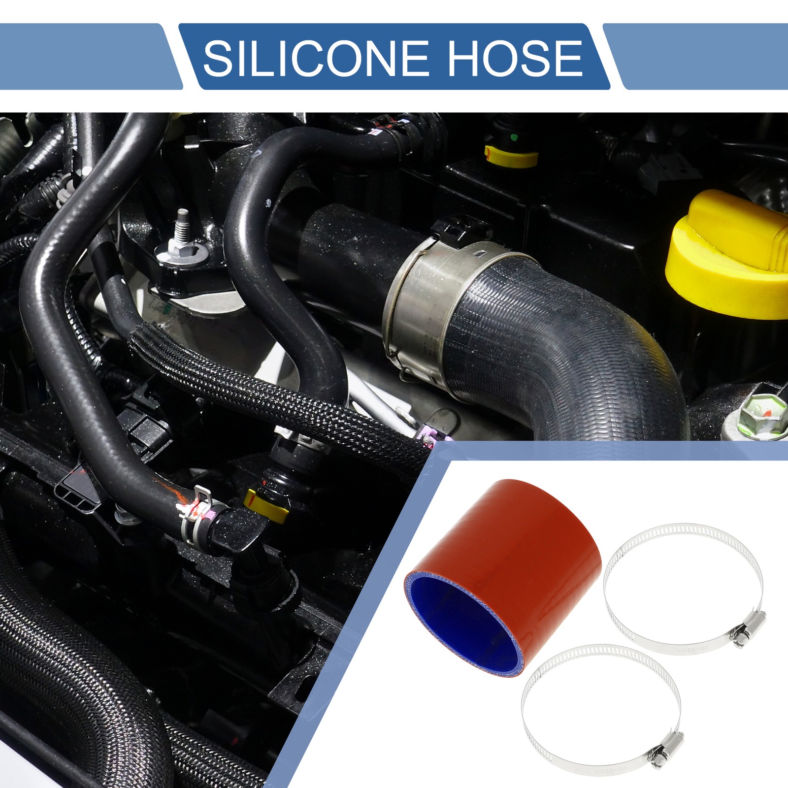 1 Set 70mm 2.76" ID 76mm 2.99" Length 0 Degree Red Blue Car Silicone ...