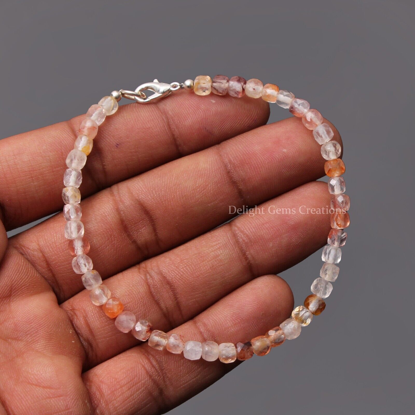 Natural Multi Rutile Quartz Beaded Bracelet, 4.5mm Faceted Cube ...