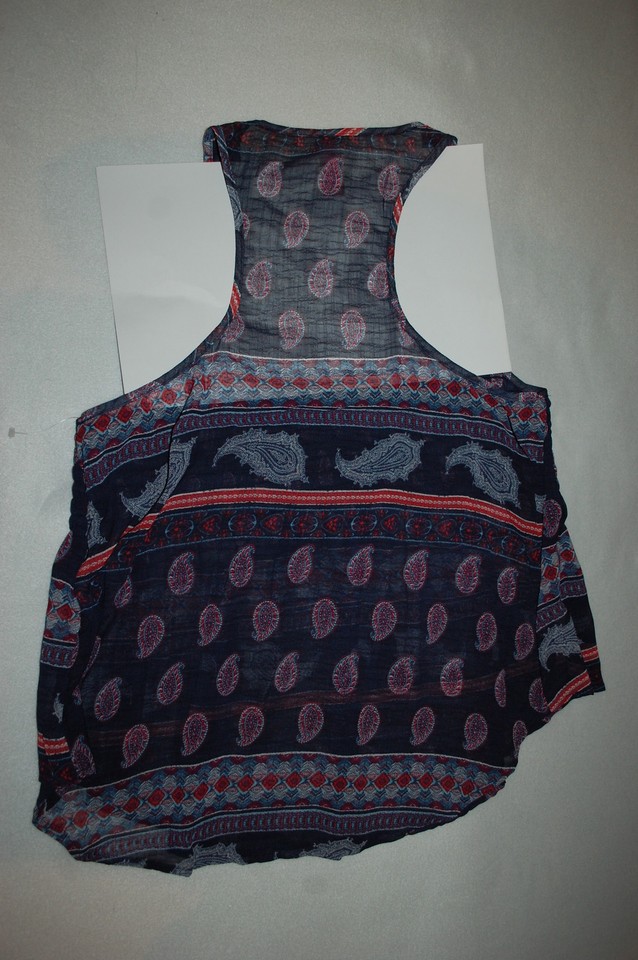 Jr Womens PAISLEY SHIRRED RACERBACK TANK TOP Sheer NAVY BLUE MAROON ...