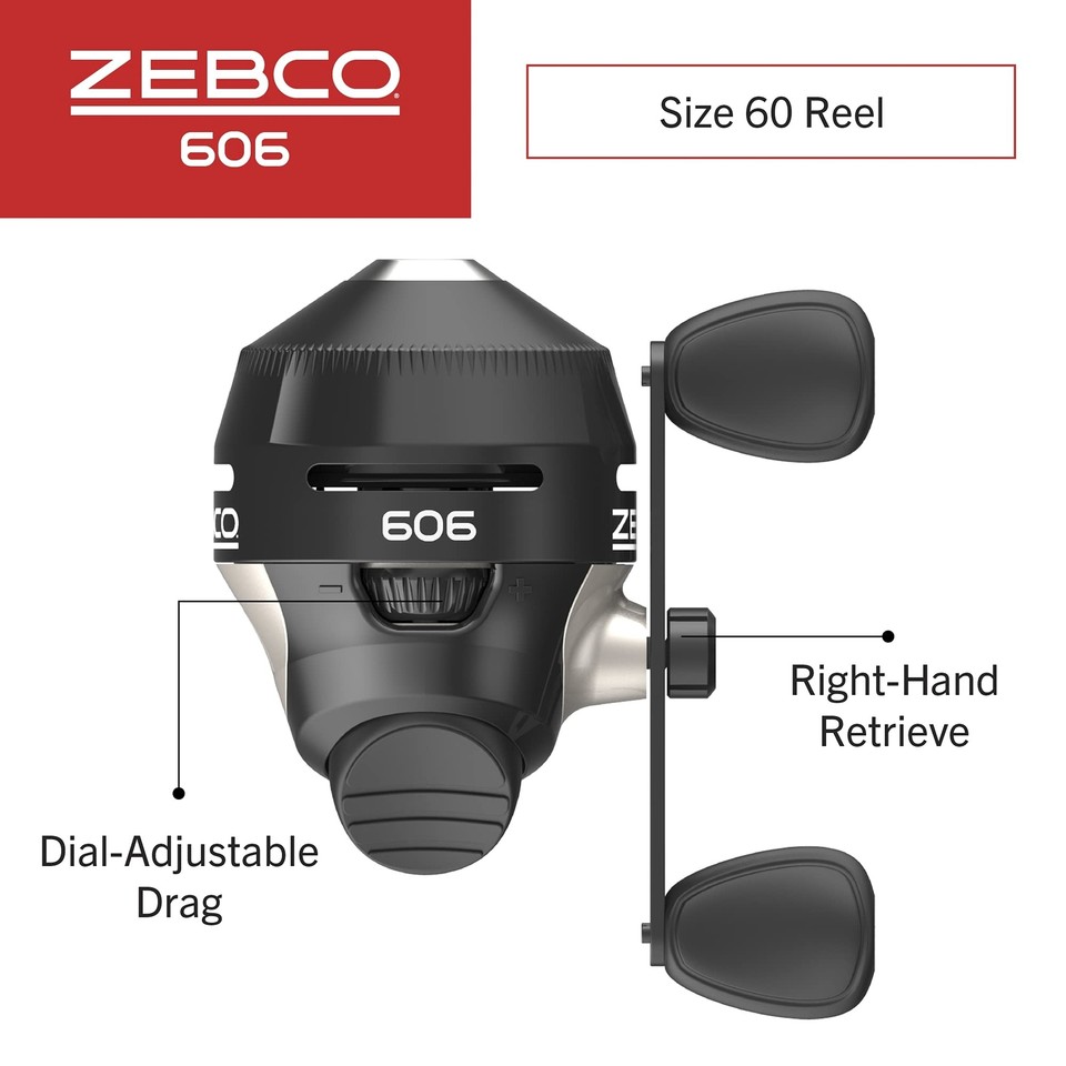 Zebco 606 Spincast Fishing Reel, Size 60 Reel, Right-Hand Retrieve, Pre ...